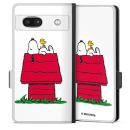 DeinDesign Google Pixel 7a Handy Klapph&uuml;lle Handyh&uuml;lle aus Kunst Leder schwarz Flip Case Snoopy Peanuts Official Licensed Product Sideflip mit Lasche