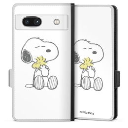 DeinDesign Google Pixel 7a Handy Klapph&uuml;lle Handyh&uuml;lle aus Kunst Leder schwarz Flip Case Snoopy Love Peanuts Sideflip mit Lasche