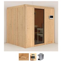 Sauna Karibu "Sodin", beige (naturbelassen), Saunaofen, externe Steuerung, 9 kW, Saunen, Ofen 9 KW externe Strg easy