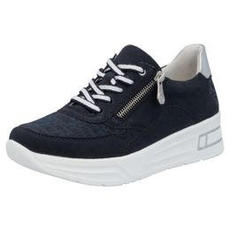 Plateausneaker Rieker, Damen, Gr. 43, silber (nachtblau, silberfarben), Lederimitat, Schuhe Plateausneaker, Schn&uuml;rschuh, Halbschuh, Freizeitschuh mit Soft-Einlage