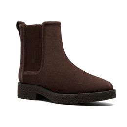 Chelseaboots Clarks "Nella Top", Damen, Gr. 37,5, dunkelbraun, Veloursleder, Schuhe, Stiefelette mit weicher Lederinnensohle