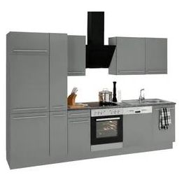 Küchenzeile Optifit "Bern", grau (küche: grau, front: basaltgrau, korpus: basaltgrau, arbeitsplatte: anthrazit), B:300cm T:60cm, Komplettküchen-Sets, Breite 300 cm, wahlweise mit E-Geräten, höhenverstellbare Füße