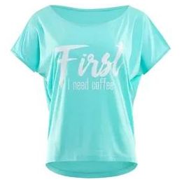 Oversize-Shirt WINSHAPE "MCT002 ultra leicht", Damen, Gr. XS, gr&uuml;n (mint, glitzer wei&szlig;), 50% Modal, 50% Baumwolle, U-Boot-Ausschnitt, Shirts Yogawear Yogashirt, mit wei&szlig;em Glitzer-Aufdruck