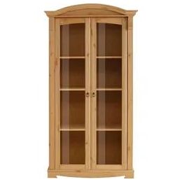 Vitrine Home Affaire "Anna", beige (natur), B:97cm H:188cm T:46cm, Massivholz, Schränke, mit Glastüren, Höhe 188 cm, Massivholz, mit Zierfräsungen, FSC