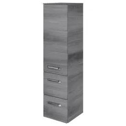 Midischrank SAPHIR "Serie 4010 Badschrank 30cm breit, 1 Tür, 2 Schubladen, inkl Türdämpfer", grau (graphit struktur quer nachbildung), B:30cm H:121cm T:33cm, Spanplatte, Schränke, 2 Glas-Einlegeböden, Badezimmer-Midischrank 121 cm hoch, 33 cm tief