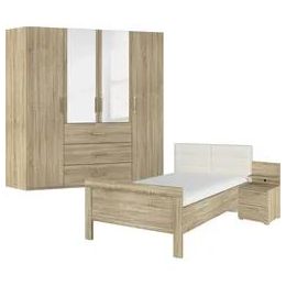 Schlafzimmer-Set Rauch "Komplettschlafzimmer Schlafzimmer EVELYN", braun (eiche sonoma), Bett 120x200cm + ohne Matratze, B/H: 120cm x 200cm, Bett 120x200cm, Holzwerkstoff, Schlafzimmerm&ouml;bel-Sets, Schrank und Bett in 2 Breiten, Nachttisch mit Paneel MADE IN GERMANY