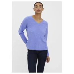 V&eacute;ro Moda V-Ausschnitt-Pullover VERO MODA "VMCREWLEFILE LS V-NECK BLOUSE NOOS", Damen, Gr. L, blau (jacaranda melange), Strick, Obermaterial: 70% Polyacryl, 27% Nylon, 3% Elasthan, meliert, regular fit h&uuml;ftlang, V-Ausschnitt, Rippstrickb&uuml;ndchen, Pullover