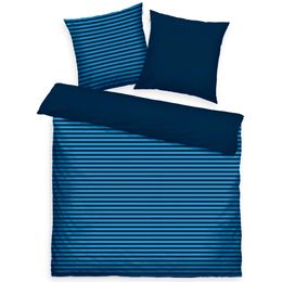 Bettwäsche Tom Tailor HOME "MEDIUM STRIPES in Gr. 135x200cm, 155x220cm oder 200x220cm", blau (schwarz navy, cool blau), B/L: 200cm x 220cm, 1 Stk., 2 Stk., Renforcé, B/L: 80cm x 80cm & 80cm x 80cm, 3 Stk., Renforcé, Obermaterial: 100% Baumwolle, Bettwäsche, new bedroom, mit farbigem Markenreißverschluss