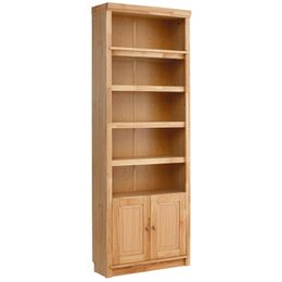 Bücherregal Home Affaire "Soeren", braun (eiche), B:80cm H:220cm T:29cm, Regale, aus massiver Kiefer, Höhe 220 cm, mit 2 Holztüren, viel Stauraum