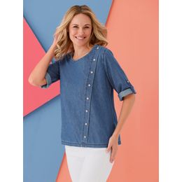 Jeansbluse Classic Basics, Damen, Gr. 40, blau, stone, washed, 100% Baumwolle, unifarben, Rundhals, Blusen