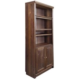 Bücherregal Home Affaire "Soeren", braun (dunkelbraun), B:80cm H:220cm T:35cm, Regale, aus massiver Kiefer, Höhe 220 cm, mit 2 Holztüren, viel Stauraum, Topseller