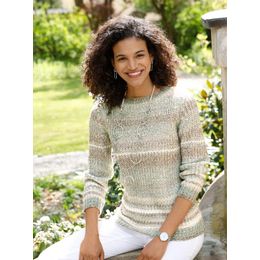 Strickpullover Casual Looks "Pullover", Damen, Gr. 36, grün (taupe, jade, geringelt), 100% Polyacryl, gemustert, gestreift, mehrfarbig, Pullover
