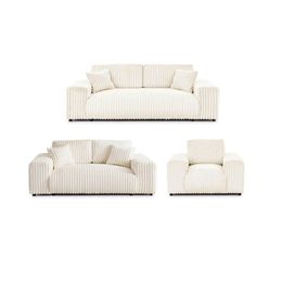 Polstergarnitur 3er-Set beige Maße (cm): B: 213 H: 79 Sofas > Sofas nach Material > Stoffsofas » Sofa DE