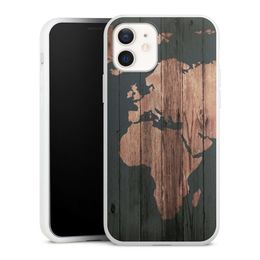 DeinDesign iPhone 12 Handy Silikon Hülle Case weiß Handyhülle World Map Map Wooden Look Silikon Case