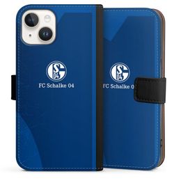 DeinDesign iPhone 14 Handy Klapph&uuml;lle Handyh&uuml;lle aus Kunst Leder schwarz Flip Case Official Licensed Product Bundesliga Fc Schalke 04 Sideflip mit Lasche