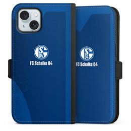 DeinDesign iPhone 15 Handy Klapph&uuml;lle Handyh&uuml;lle aus Kunst Leder schwarz Flip Case Official Licensed Product Bundesliga Fc Schalke 04 Sideflip mit Lasche