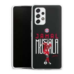 DeinDesign Galaxy A53 5G Handy Silikon H&uuml;lle Case wei&szlig; Handyh&uuml;lle Official Licensed Product Jamal Musiala Fc Bayern M&uuml;nchen Silikon Case