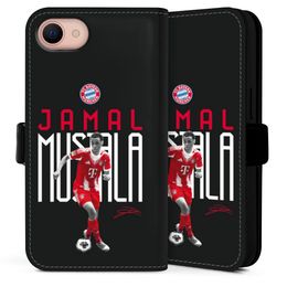 DeinDesign iPhone 16e Handy Klapph&uuml;lle Handyh&uuml;lle aus Kunst Leder schwarz Flip Case Fc Bayern M&uuml;nchen Jamal Musiala Official Licensed Product Sideflip mit Lasche