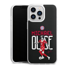 DeinDesign iPhone 13 Pro Handy Silikon H&uuml;lle Case wei&szlig; Handyh&uuml;lle Fc Bayern M&uuml;nchen Michael Olise Official Licensed Product Silikon Case