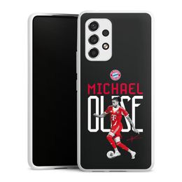 DeinDesign Galaxy A53 5G Handy Silikon H&uuml;lle Case wei&szlig; Handyh&uuml;lle Official Licensed Product Michael Olise Fc Bayern M&uuml;nchen Silikon Case