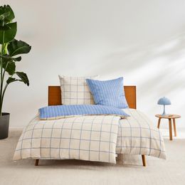 Bettwäsche s.Oliver "Satinbettwäsche s.Oliver", blau (ivory, blau), B/L: 135cm x 200cm, 1 Stk., 1 Stk., Mako-Satin, B/L: 80cm x 80cm, Mako-Satin, Obermaterial: 76% Baumwolle, 24% Polyester, Bettwäsche, in minimalistischem Design