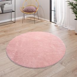 Teppich Paco Home "Cadiz 630", rosa (rosé), H:14mm Ø:120cm, Polyester, Teppiche, Kurzflor, Uni-Farben, besonders weich, waschbar, Wohnzimmer