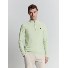 Rundhalspullover NO EXCESS "NO EXCESS Halber Rei&szlig;verschluss Pullover", Herren, Gr. M, gr&uuml;n (mint), 100% Baumwolle ( Biologisch), Pullover Rundhalspullover