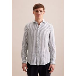 Businesshemd Seidensticker "Slim", Herren, Gr. M (40), normale Ärmellängen, grün (sage grün), 100% Leinen, gestreift, slim fit, 2-Knopf-Manschette, Hemden, Slim 1/1 Kentkragen Streifen