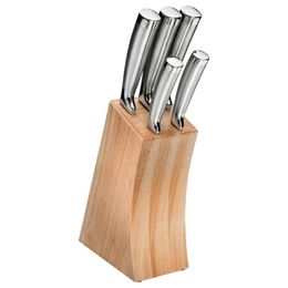 Justinus Messerblock Steel Edition No. 1, Edelstahl, Holz, Metall, 6-teilig, 21x8.2x30 cm, Kochen, K&uuml;chenmesser, Messersets