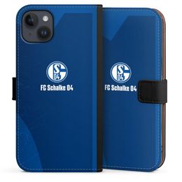 DeinDesign iPhone 14 Plus Handy Klapph&uuml;lle Handyh&uuml;lle aus Kunst Leder schwarz Flip Case Official Licensed Product Bundesliga Fc Schalke 04 Sideflip mit langer 
