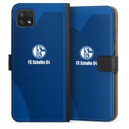 DeinDesign Galaxy A22 5G Handy Klapph&uuml;lle Handyh&uuml;lle aus Kunst Leder schwarz Flip Case Official Licensed Product Bundesliga Fc Schalke 04 Sideflip mit langer 