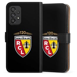 DeinDesign Galaxy A53 5G Handy Klapph&uuml;lle Handyh&uuml;lle aus Kunst Leder schwarz Flip Case Rc Lens Official Licensed Product Logo Sideflip mit langer Lasche