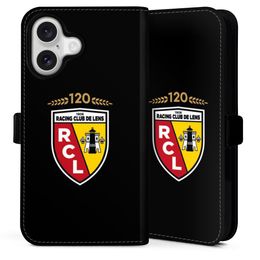 DeinDesign iPhone 16 Handy Klapph&uuml;lle Handyh&uuml;lle aus Kunst Leder schwarz Flip Case Logo Official Licensed Product Rc Lens Sideflip mit Lasche