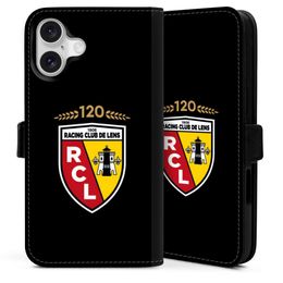 DeinDesign iPhone 16 Plus Handy Klapph&uuml;lle Handyh&uuml;lle aus Kunst Leder schwarz Flip Case Logo Official Licensed Product Rc Lens Sideflip mit Lasche