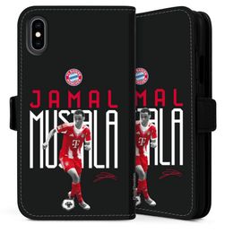 DeinDesign iPhone X Handy Klapph&uuml;lle Handyh&uuml;lle aus Kunst Leder schwarz Flip Case Fc Bayern M&uuml;nchen Jamal Musiala Official Licensed Product Sideflip mit langer 