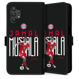 DeinDesign Galaxy A32 5G Handy Klapph&uuml;lle Handyh&uuml;lle aus Kunst Leder schwarz Flip Case Official Licensed Product Jamal Musiala Fc Bayern M&uuml;nchen Sideflip mit 