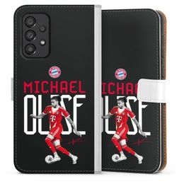 DeinDesign Galaxy A33 5G Handy Klapph&uuml;lle Handyh&uuml;lle aus Kunst Leder wei&szlig; Flip Case Official Licensed Product Michael Olise Fc Bayern M&uuml;nchen Sideflip mit Lasche