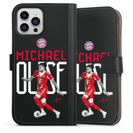 DeinDesign iPhone 13 Pro Max Handy Klapph&uuml;lle Handyh&uuml;lle aus Kunst Leder schwarz Flip Case Fc Bayern M&uuml;nchen Michael Olise Official Licensed Product Sideflip mit