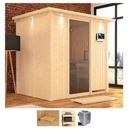 Sauna Karibu "Bedine", beige (naturbelassen), Bio-Kombiofen, externe Steuerung, 9 kW, Saunen, Ofen 9 kW Bio externe Strg easy