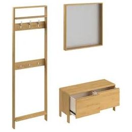 Garderoben-Set OTTO HOME "Luven", beige (natur), Massivholz, Kastenm&ouml;bel-Sets, aus Massivholz, FSC, bestehend aus Spiegel, Paneel und Kommode