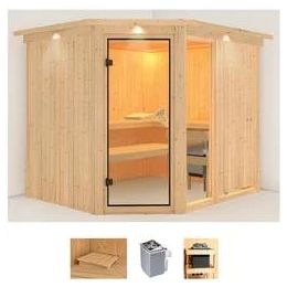 Sauna Karibu "Frigga 3", beige (naturbelassen), Saunaofen, integrierte Steuerung, 9 kW, Saunen, Ofen 9 kW integr. Strg