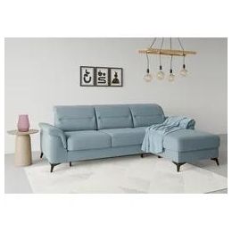Sit & More Ecksofa SIT & MORE "Sinatra L-Form", blau (hellblau), B:258cm H:85cm T:170cm, 90% Polyester, 10% Polyamid, Sofas, Ecksofa, mit Recamiere, optional mit Kopfteilverstellung und Armteilfunktion