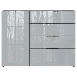Sideboard Germania "Oakland", grau (graphit, silbergrau), B:134cm H:102cm T:42cm, Glas, Sicherheitsglas ESG, Spanplatte, Sideboards, Sideboard, in 2 Breiten, Fronten und Oberboden mit Glasauflage