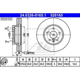 ATE Bremsensatz-Vorderachse PowerDisc / Standard Bremsensatz, Scheibenbremse vorne rechts links bel&uuml;ftet 276mm f&uuml;r VAUXHALL OPEL CHEVROLET 13502824 13