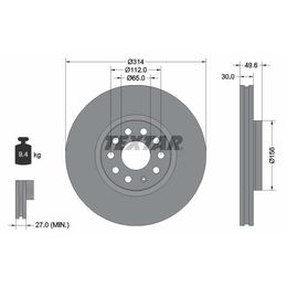 TEXTAR Bremsscheibe 92232405 vorne rechts links bel&uuml;ftet 314mm f&uuml;r SKODA VW (SVW) SEAT (FAW) AUDI 5QF615301A L3QD615301 3QD615301