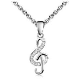 Kette mit Anh&auml;nger Firetti "Schmuck Geschenk Silber 925 Halsschmuck Ankerkette Notenschl&uuml;ssel", silberfarben, kristallwei&szlig;, Halsketten, Damen, Silber 925 (Sterlingsilber), L: 45 B: 1,1mm, Made in Germany - mit Zirkonia (synth.), B:1,1mm