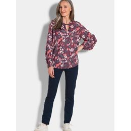GOLDNER Blusenshirt Moderne R&uuml;schenbluse mit Stehkragen Damen Gr&ouml;&szlig;e S/M petrol / beere / pink / wei&szlig;