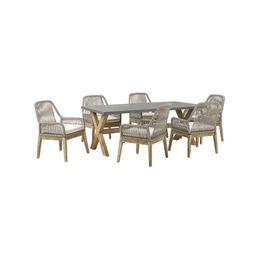Beliani 7-tlg Gartentisch Set OLBIA in Grau/Beige/Braun | Gr.: onesize