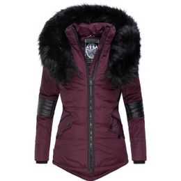 Winterjacke Navahoo "Nirvana", Damen, Gr. S (36), rot (weinrot), Oberstoff: 100% Polyester, Futter: 100% Polyester, Wattierung: 100% Polyester, Ärmelfutter: 100% Polyester, Kunstpelz: 90% Polyacryl, 10% Polyester, figurbetont normal, mit Ärmelbesatz Rippstrickbündchen kontrastfarben, Jacken, edle Steppjacke m. schwarzem Kunstpelzkragen