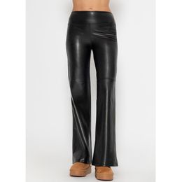 SASSYCLASSY High-Rise Flared Thermo Kunstleder Leggings mit breitem Bund in Schwarz | Gr.: S